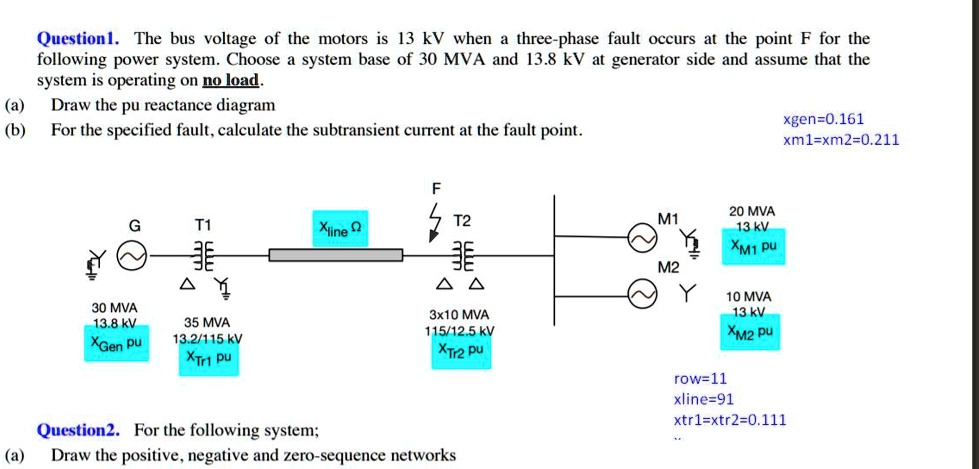 SOLVED: Questionl. The bus voltage of the motors is 13 kV when a three-phase fault occurs at the ...