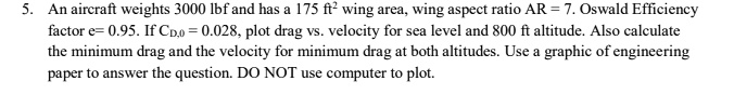 5 an aircraft weights 3000 lbf and has a 175 ft wing area wing aspect ...
