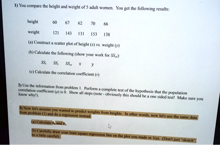 SOLVED: You compare the height and weight of adult women. You = get the following results ...