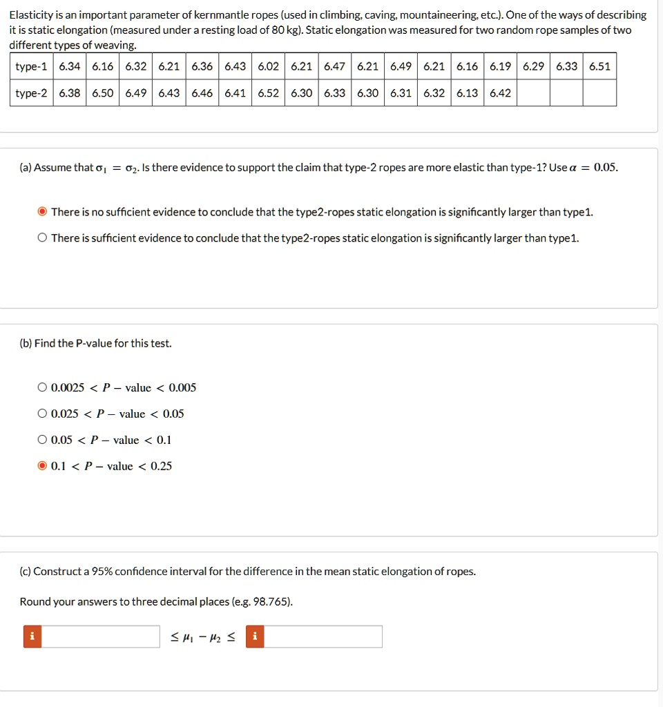 SOLVED: Elasticity is an important parameter of kernmantle ropes (used ...