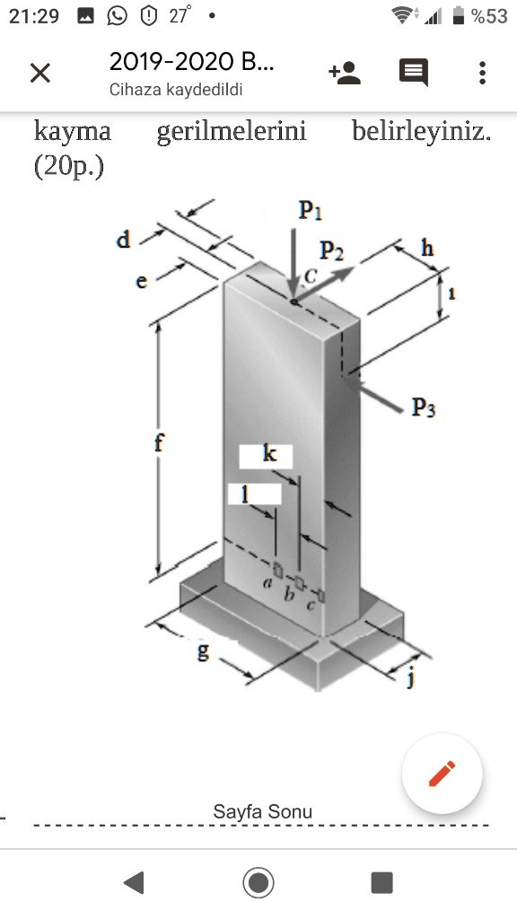 SOLVED: Determine the normal and shear stresses at points a, b, and c ...