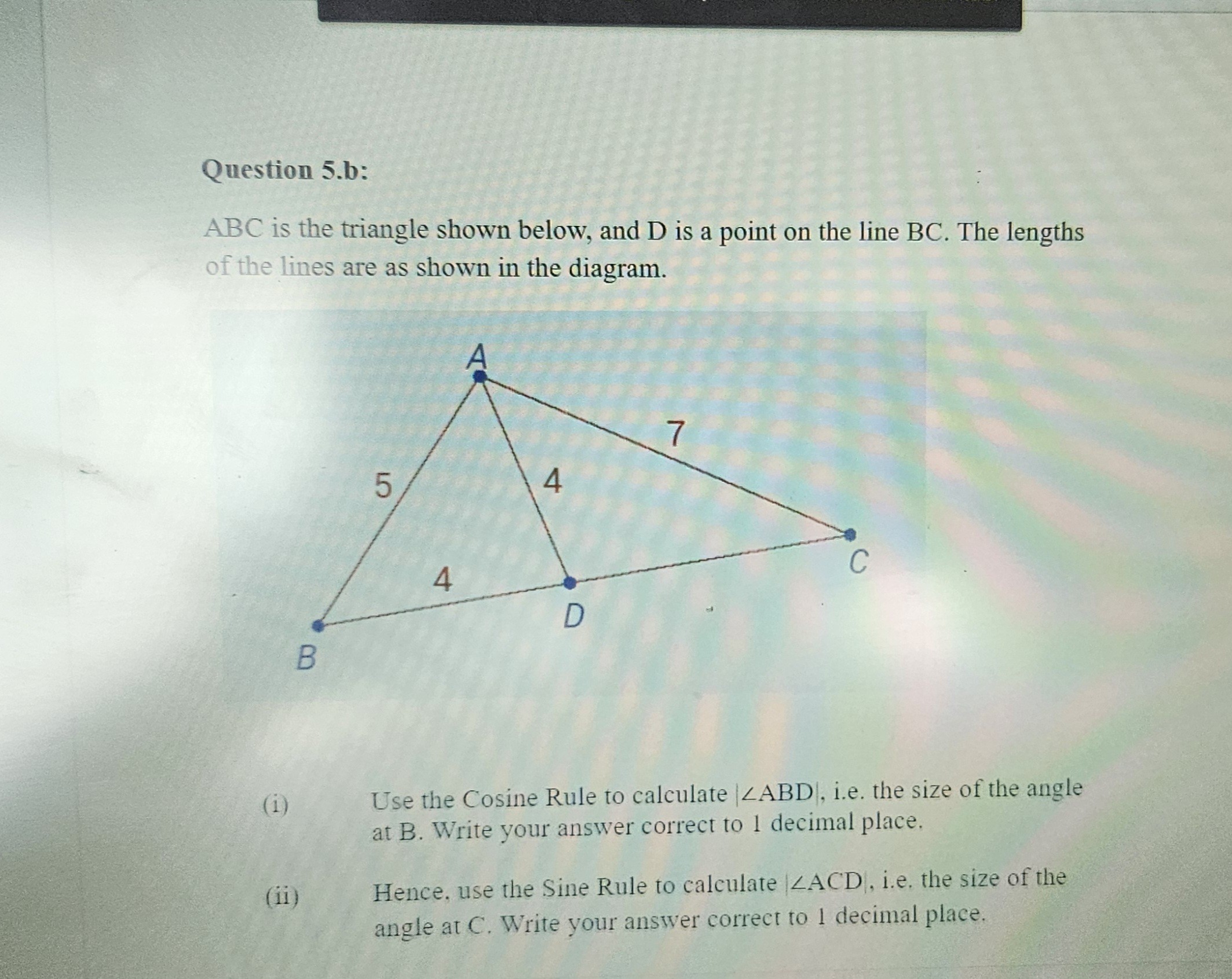 question 5b abc is the triangle shown below and d is a point on the ...