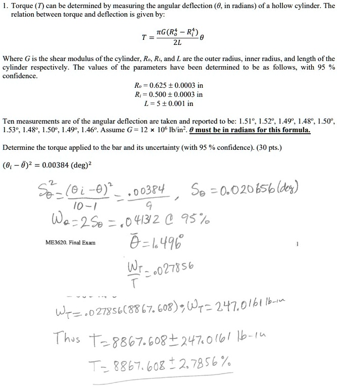 SOLVED: Torque can be determined by measuring the angular deflection ...