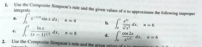 use the composite simpson integrals rule and the given values to approximate the following ...