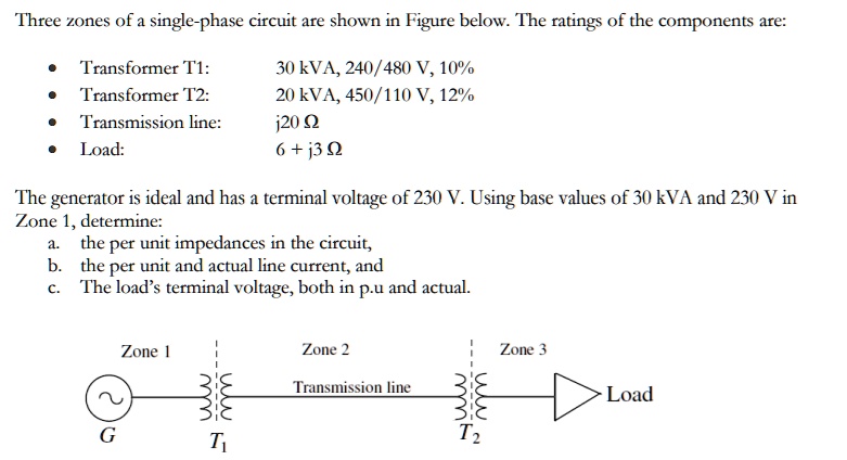 Three zones of a single-phase circuit are shown in Figure below. The ratings of the components ...