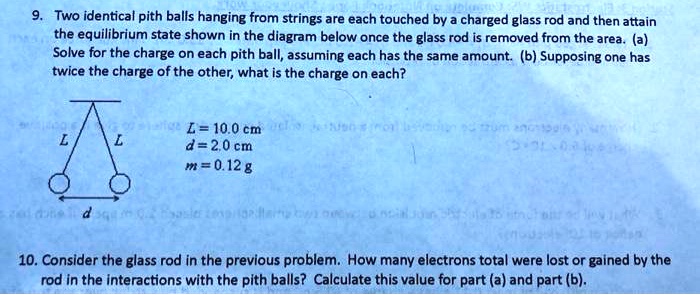 SOLVED: Two identical pith balls hanging from strings are each touched ...
