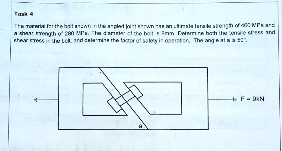 task 4 the material for the bolt shown in the angled joint shown has an ...