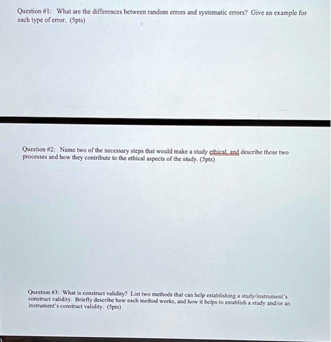 SOLVED: Question #1: What are the differences between random errors and ...