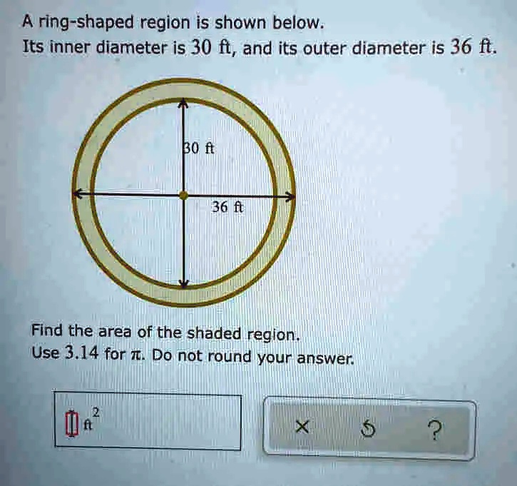 SOLVED: A ring-shaped region is shown below: Its inner diameter is 30 ...