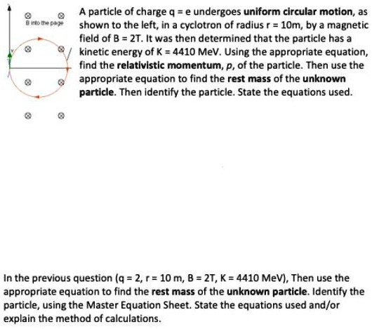 B into the page A particle of charge q = e undergoes uniform circular motion, as shown to the ...