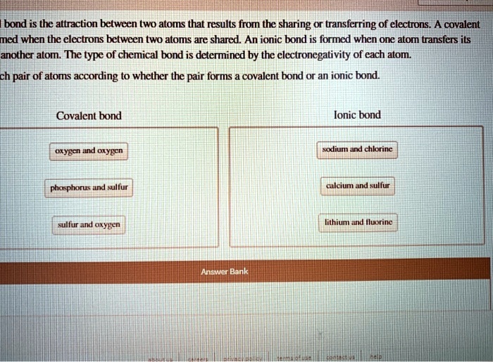 bond is the attraction between two atoms that results from the sharing ...