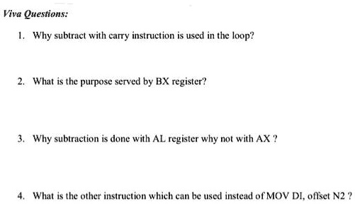 viva questions why subtract with carry instruction is used in the loop ...