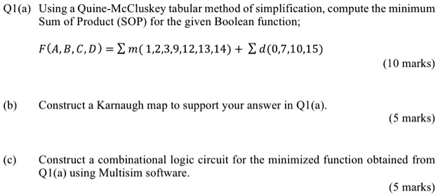 Solved Using A Quine Mccluskey Tabular Method Of Simplification Compute The Minimum Sum Of 5272