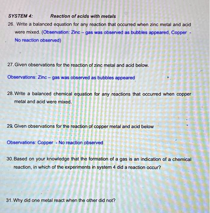 system 4 reaction of acids with metals 26 write balanced equation for ...