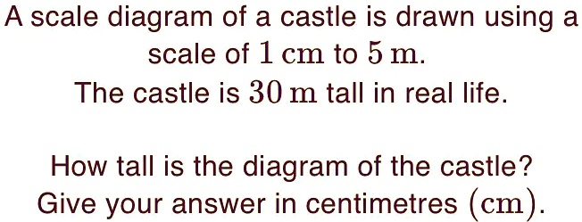 SOLVED: A scale diagram of a castle is drawn using a scale of 1 cm to 5 ...