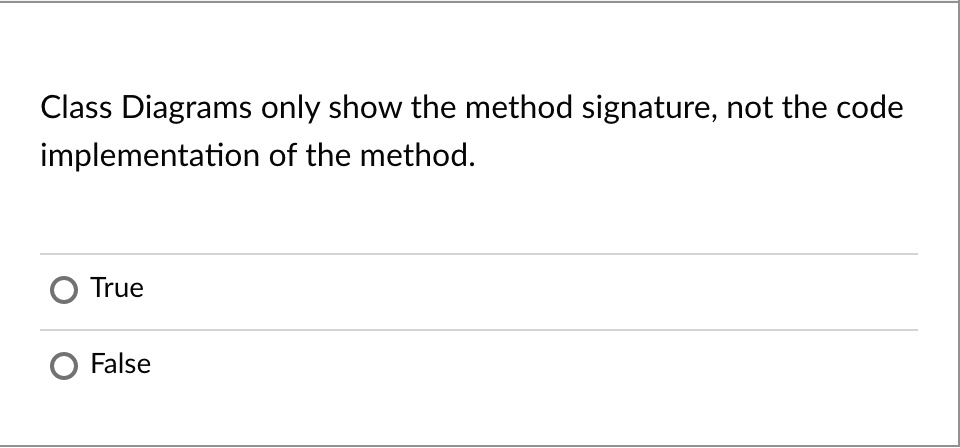 Solved Class Diagrams Only Show The Method Signature Not The Code Implementation Of The Method 3713