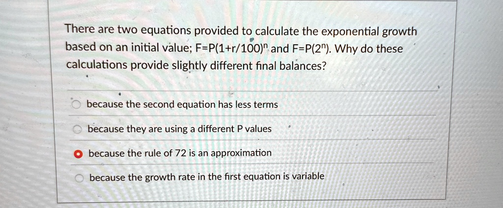 there are two equations provided to calculate the exponential growth based on an initial value ...