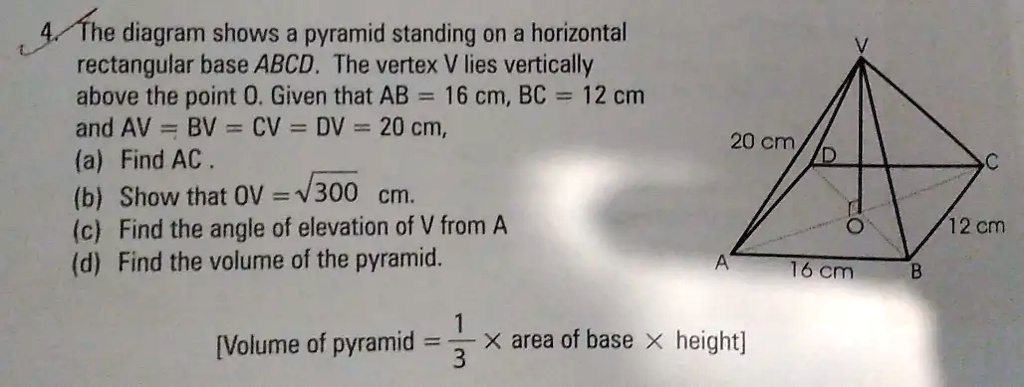 SOLVED: The diagram shows a pyramid standing on a horizontal ...