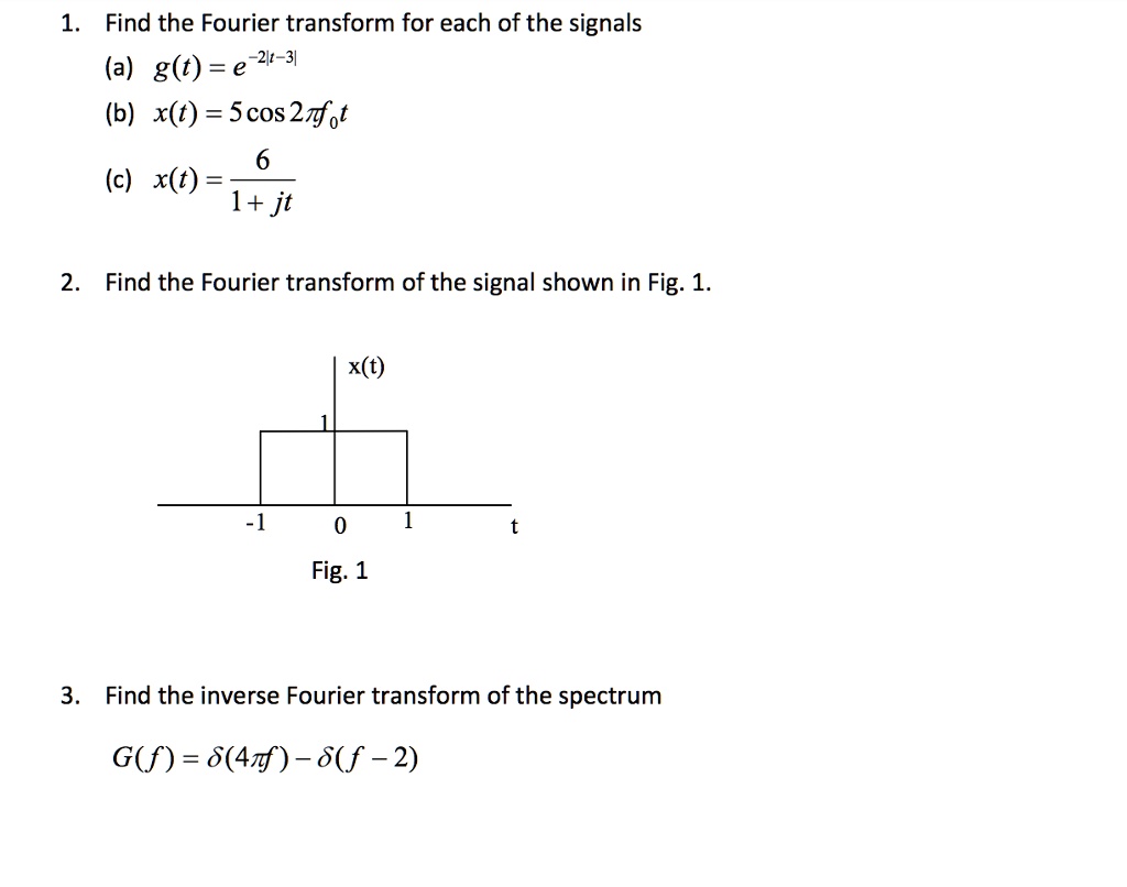 SOLVED: 1. Find the Fourier transform for each of the signals (a) g(t ...