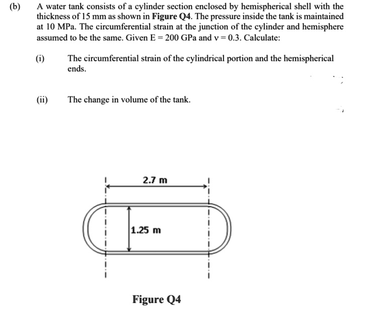 SOLVED: (b) water tank consists of a cylinder section enclosed by hemispherical shell with the ...