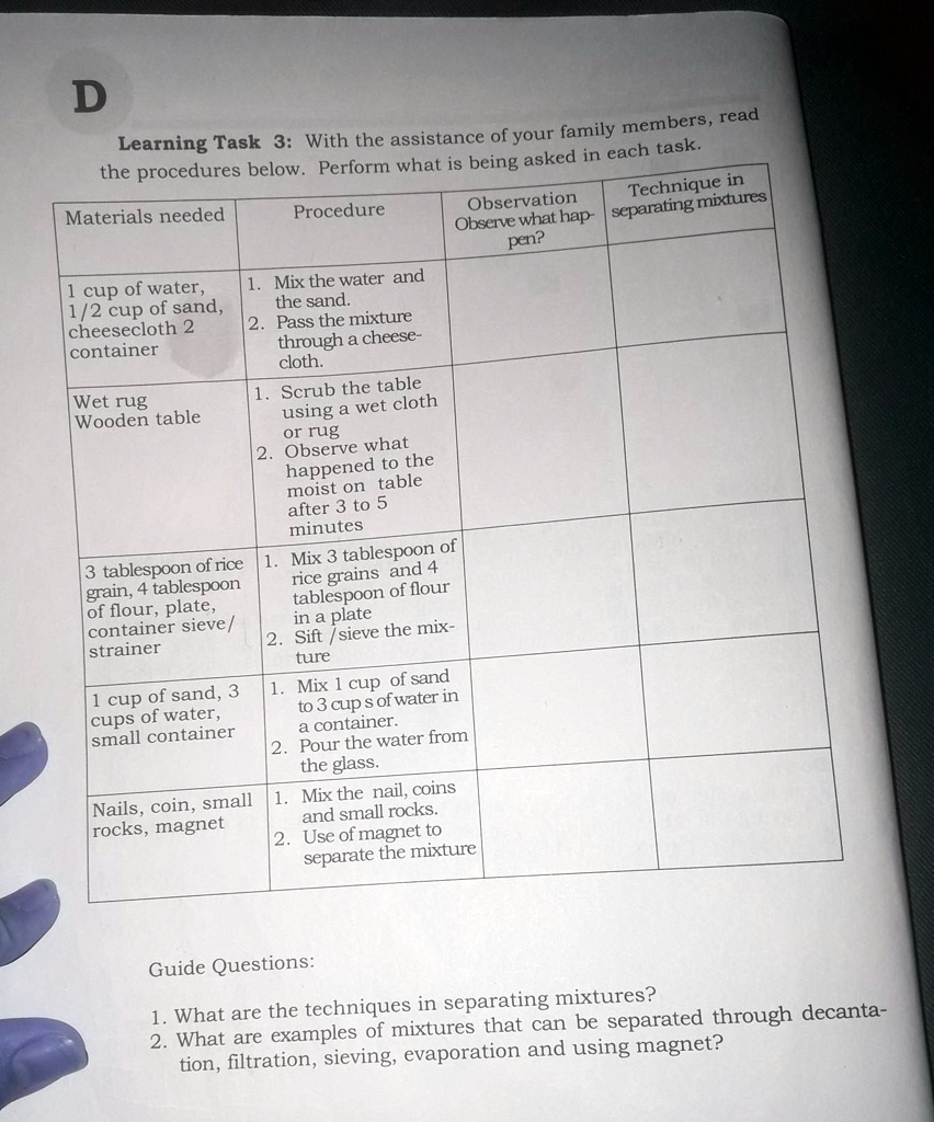 d learning task 3 with the assistance of your family members read the procedures below perform ...