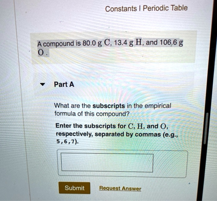 SOLVED: Constants Periodic Table compound is 80.0 g C, 13.4 g H, and ...