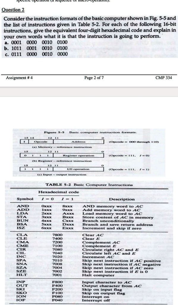 SOLVED: Question 2: Consider the instruction formats of the basic computer shown in Fig. 5-5 and ...
