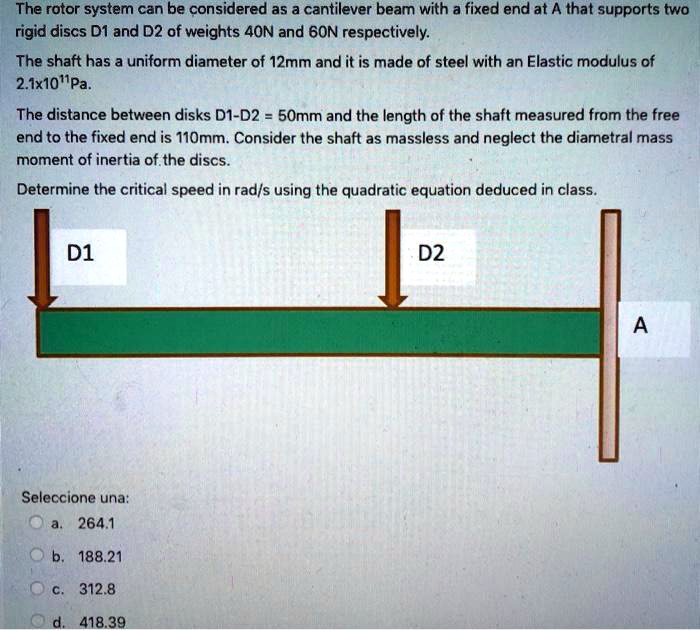 SOLVED: The rotor system can be considered as a cantilever beam with a fixed end at A that ...