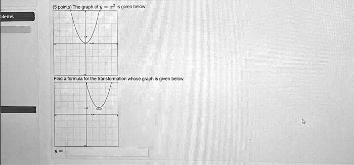 (5 points) The graph of y = x^2 is given below: Find a formula for the transformation whose ...