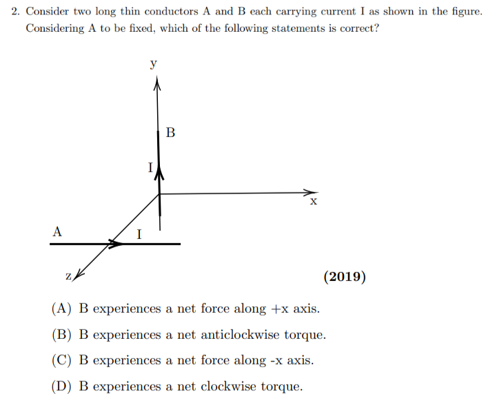 2. Consider two long thin conductors A and B each carrying current I as shown in the figure ...