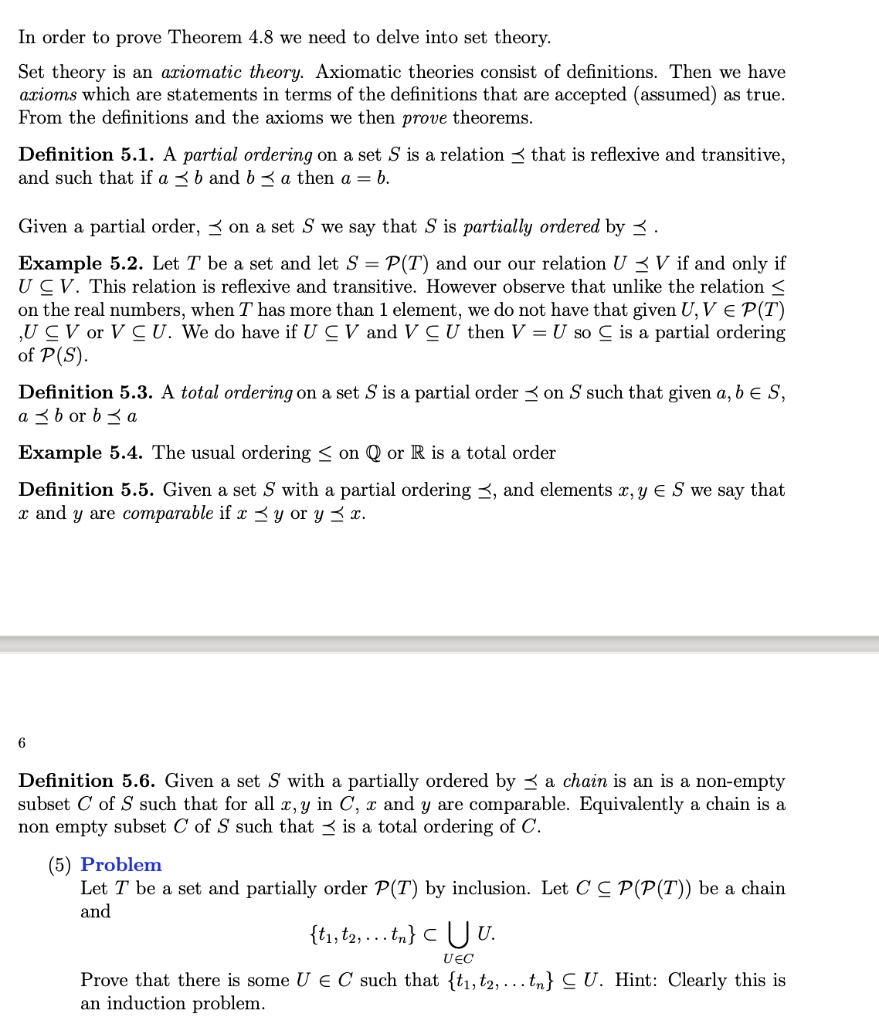 SOLVED: In order to prove Theorem 4.8 we need to delve into set theory ...