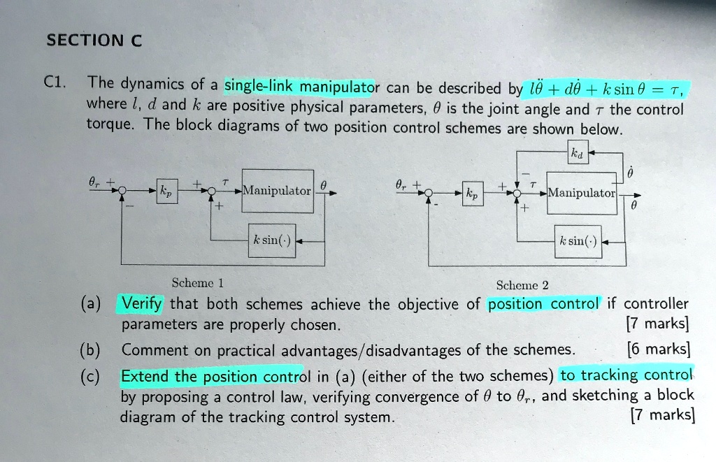 SOLVED: SECTIONC C1. The dynamics of a single-link manipulator can be ...