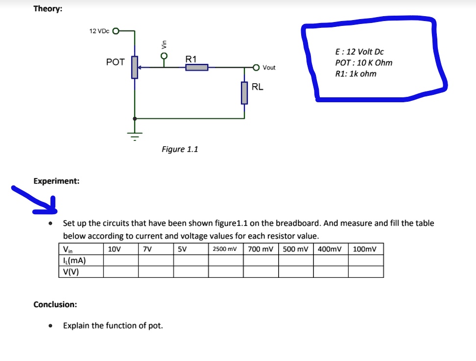theory 12vdc e 12 volt dc pot 10 k ohm r1 1k ohm pot vout rl figure 11 ...