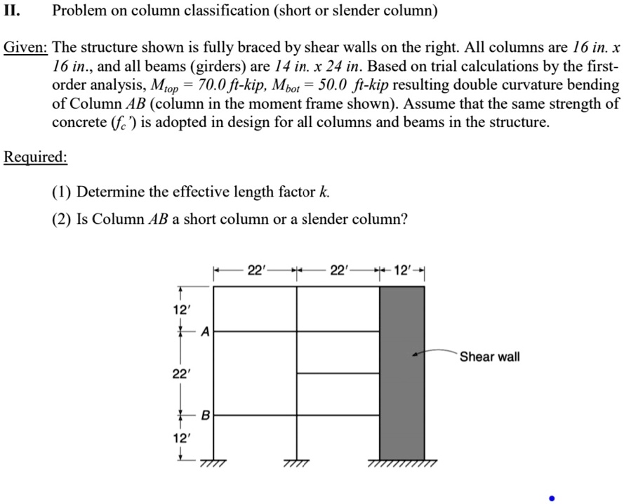 ii problem on column classification short or slender column given the structure shown is fully ...