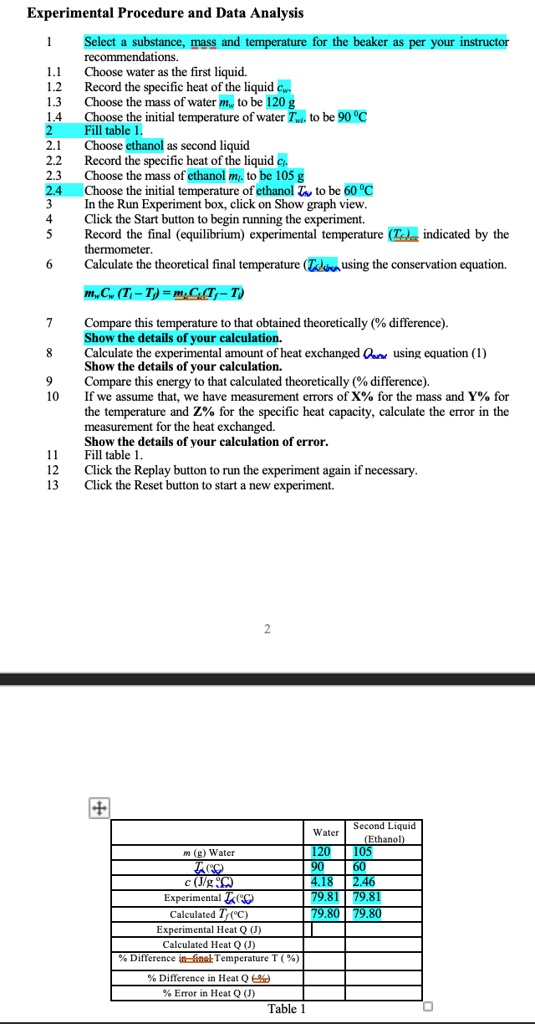 SOLVED: Experimental Procedure and Data Analysis Select substance ...