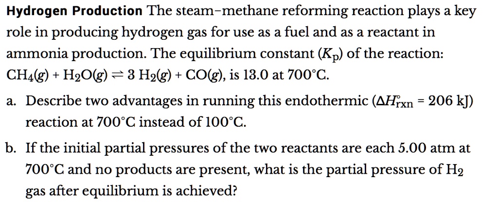 hydrogen production the steam methane reforming reaction plays a key ...