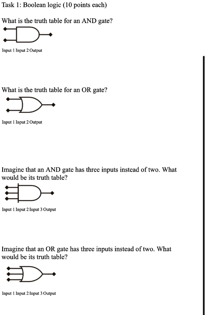 Solved Task 1 Boolean Logic 10 Points Each What Is The Truth Table For An And Gate Input 1 5339