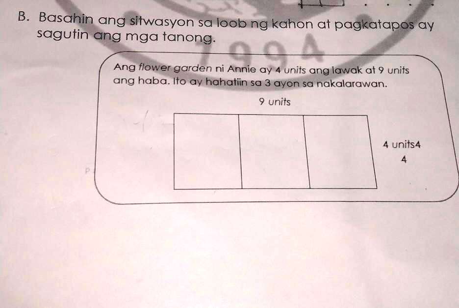 SOLVED: 1. Ano ang area ng flower garden ni Annie? 2. Ilang square ...