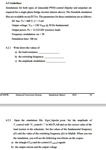 4.2 Guidelines Simulations for both types of sinusoidal PWM control (bipolar and unipolar) are ...