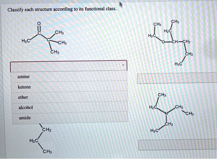 SOLVED: Classify each structure according t0 its functional class CH; CHa HzC HzC CH CHz CH3 H3C ...