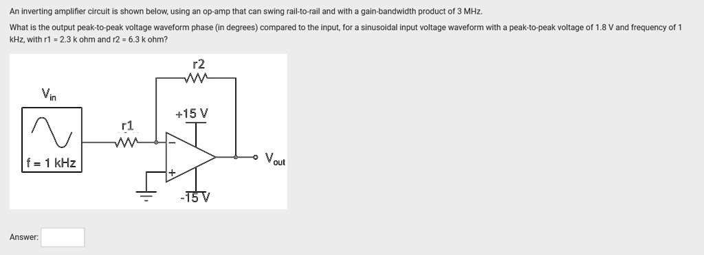 SOLVED: An inverting amplifier circuit is shown below, using an op-amp that can swing rail-to ...
