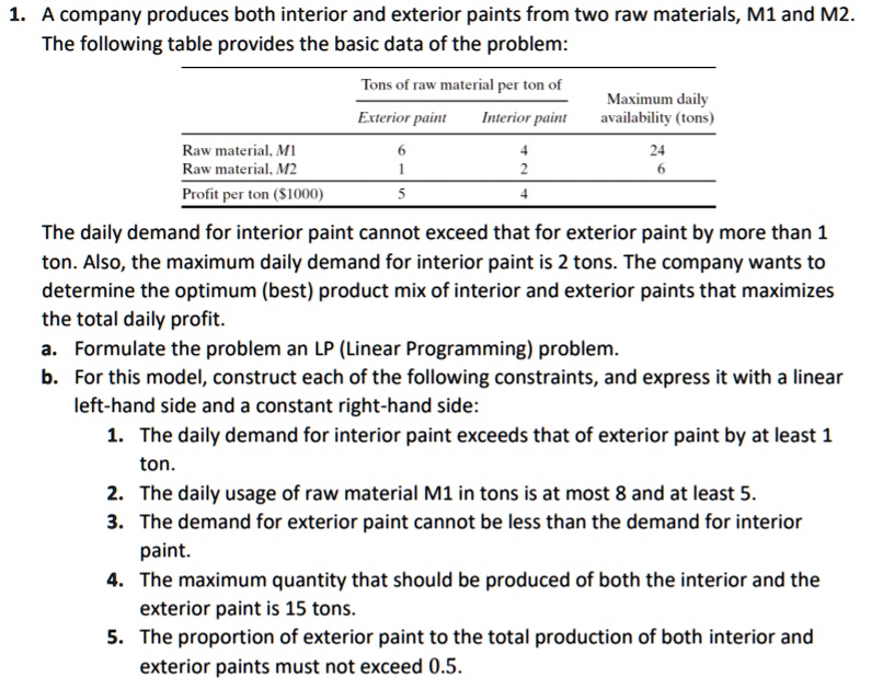 a company produces both interior and exterior paints from two raw ...