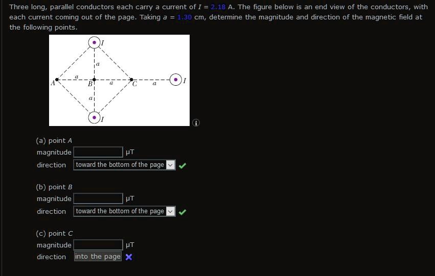 SOLVED: Three long parallel conductors each carry current of I = 2.18 A ... SOLVED: Three long parallel conductors each carry current of I = 2.18 A ...