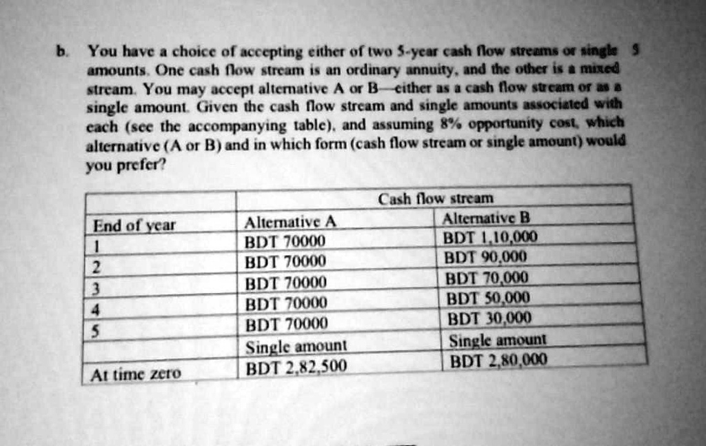 hyou have a choice of accepting either of two 5 year cash flow streams ...