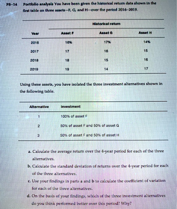 SOLVED: P8-14 Portfolio Analysis You have been given the historical ...