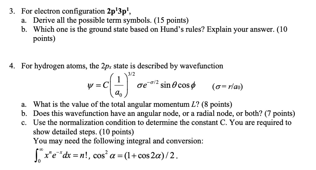 Solved 3 For Electron Configuration 2p3p Derive All The Possible