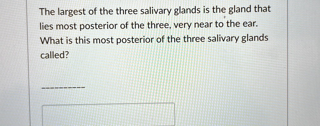 The largest of the three salivary glands is the gland that lies most ...