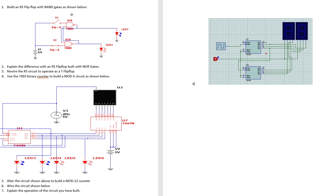SOLVED: 1. Build an RS Flip-flop with NAND gates as shown below: + U1A ...