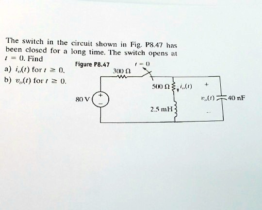 The switch in the circuit shown in Fig. P8.47 has been closed for a long time. The switch opens ...