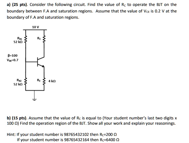 SOLVED: Texts: a) (25 pts). Consider the following circuit. Find the value of Rc to operate the ...
